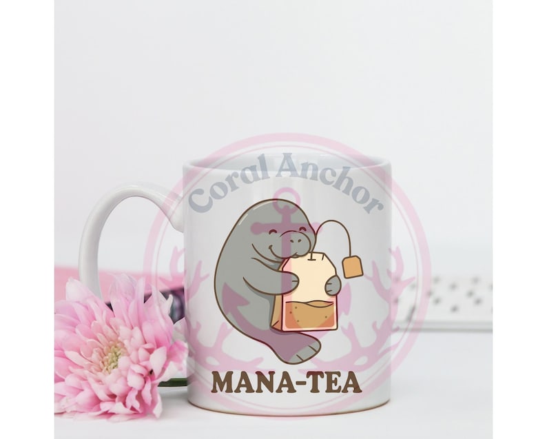 Mana-tea Mug, Cute Manatee Hugging a Tea Bag , 11oz & 15oz Ceramic Mug ...