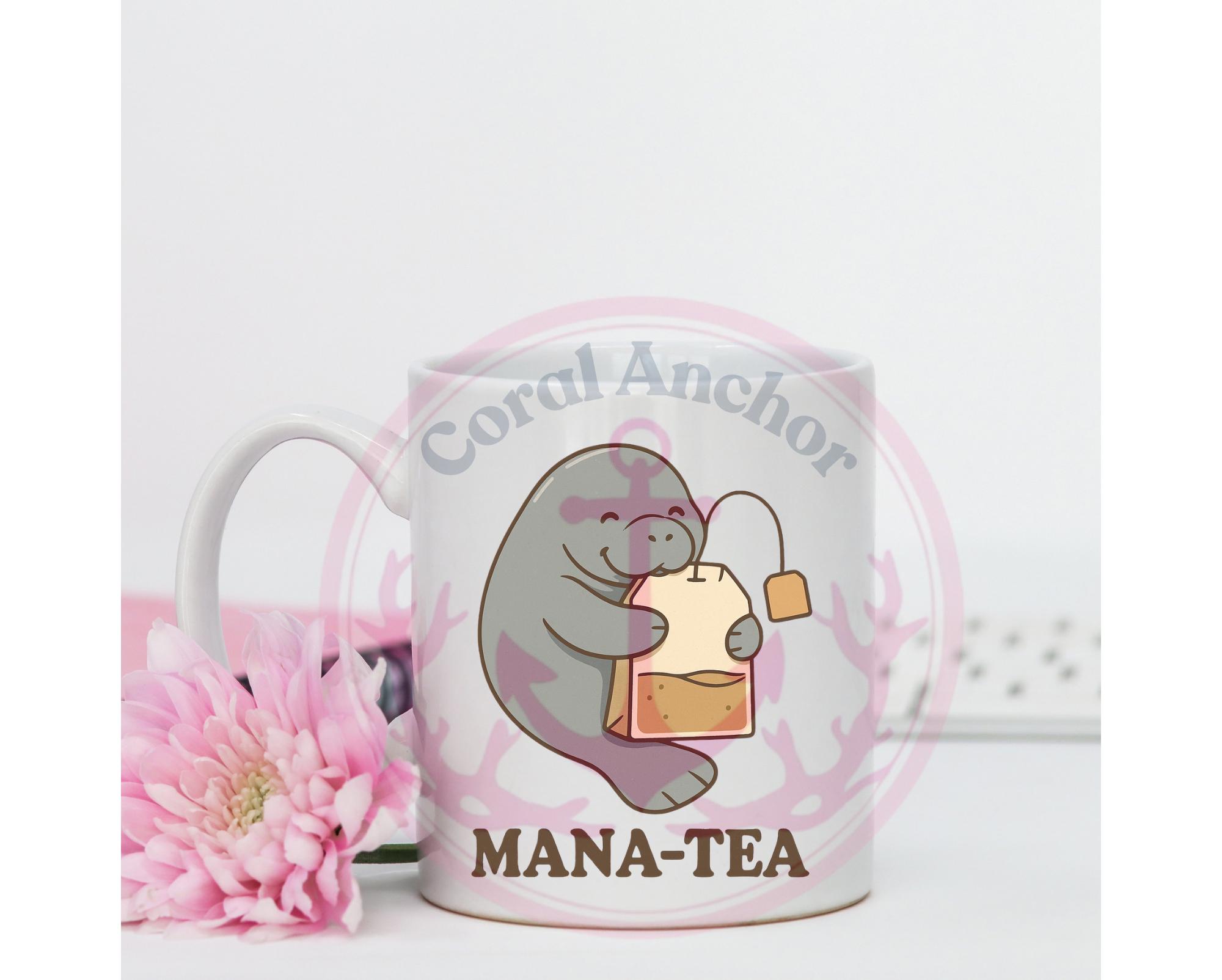 Mana-tea Mug, Cute Manatee Hugging a Tea Bag , 11oz & 15oz Ceramic Mug ...
