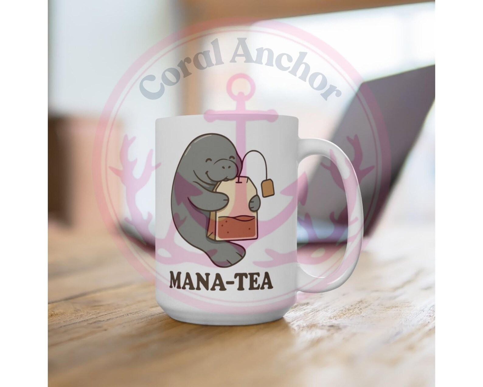 Mana-tea Mug, Cute Manatee Hugging a Tea Bag , 11oz & 15oz Ceramic Mug ...