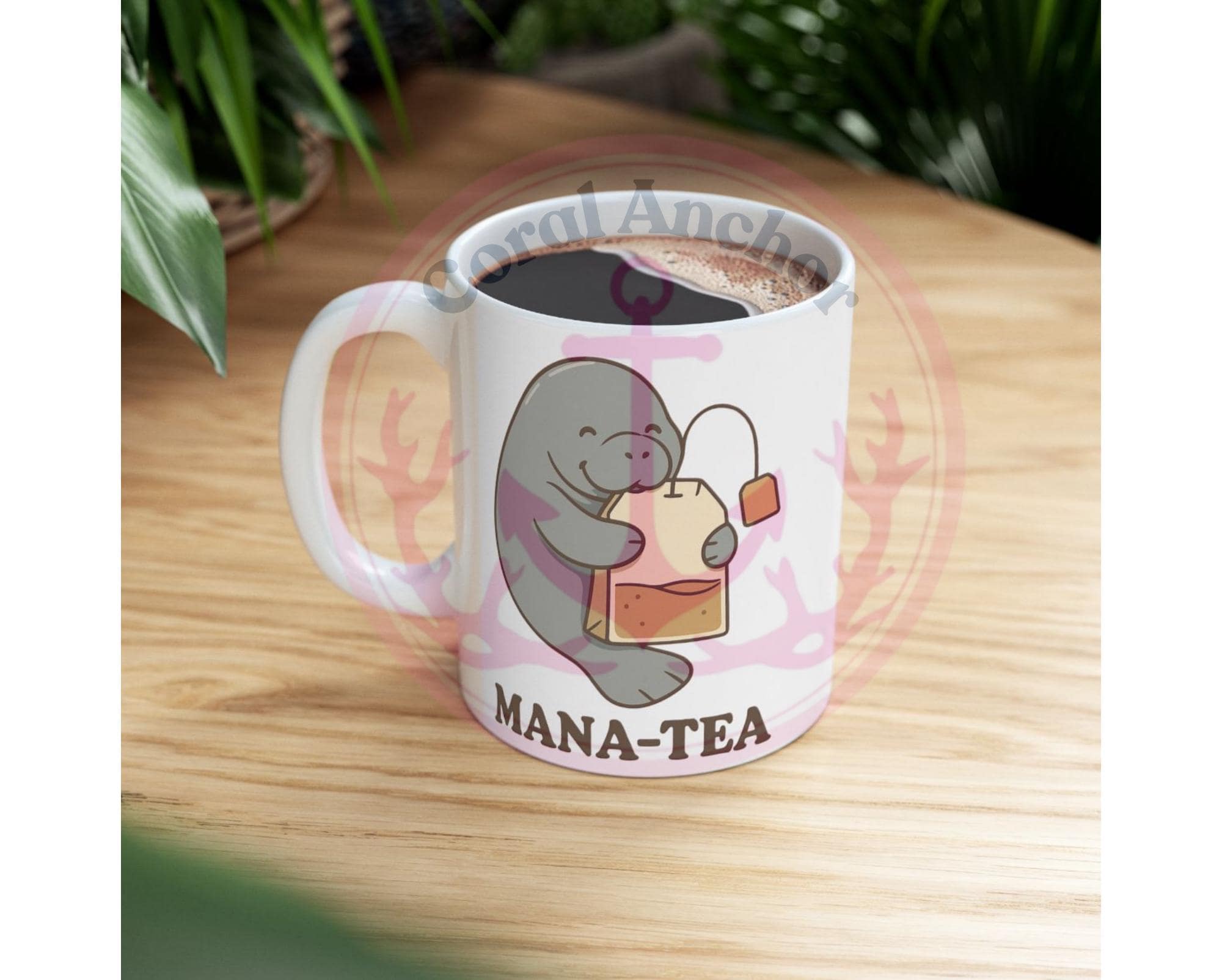Mana-tea Mug, Cute Manatee Hugging a Tea Bag , 11oz & 15oz Ceramic Mug ...