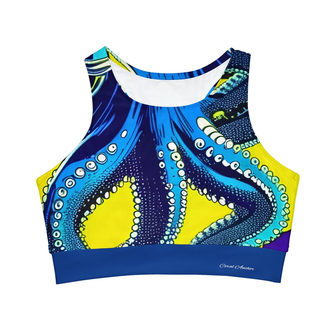 High Neck Crop Bikini Top for Female Scuba Divers, Octopus, Cute ...