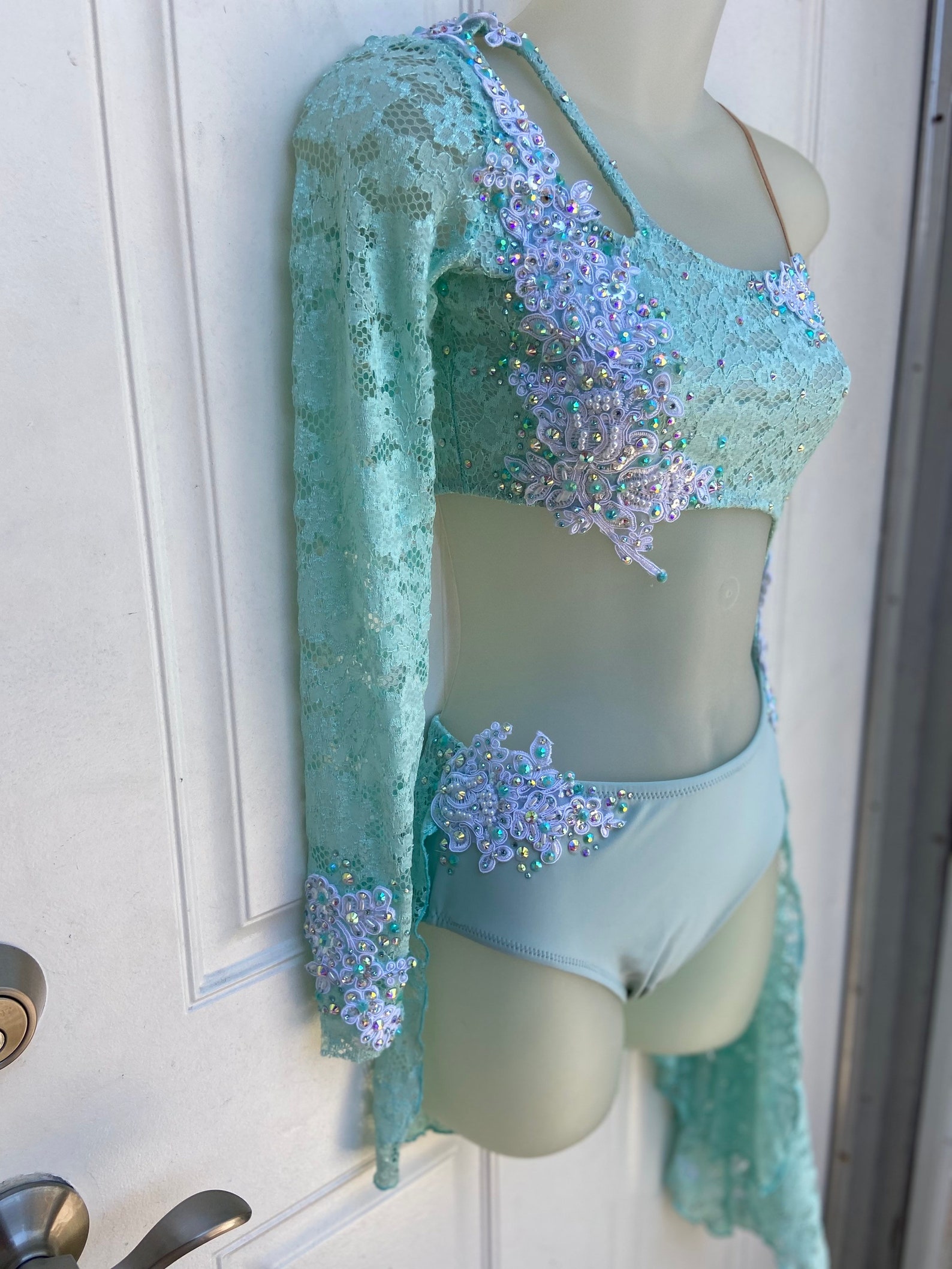 Gorgeous Lyrical Costume in Mint Lace. Contemporary/lyrical Leotard With Half Skirt. Lace ...
