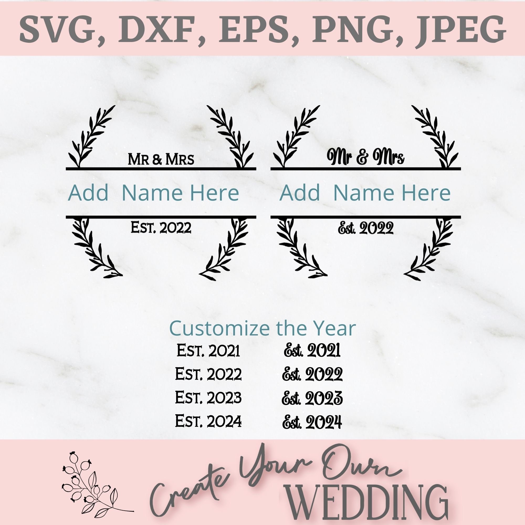 Wedding Wreath SVG Family Name SVG Monogram Wreath Wedding - Etsy