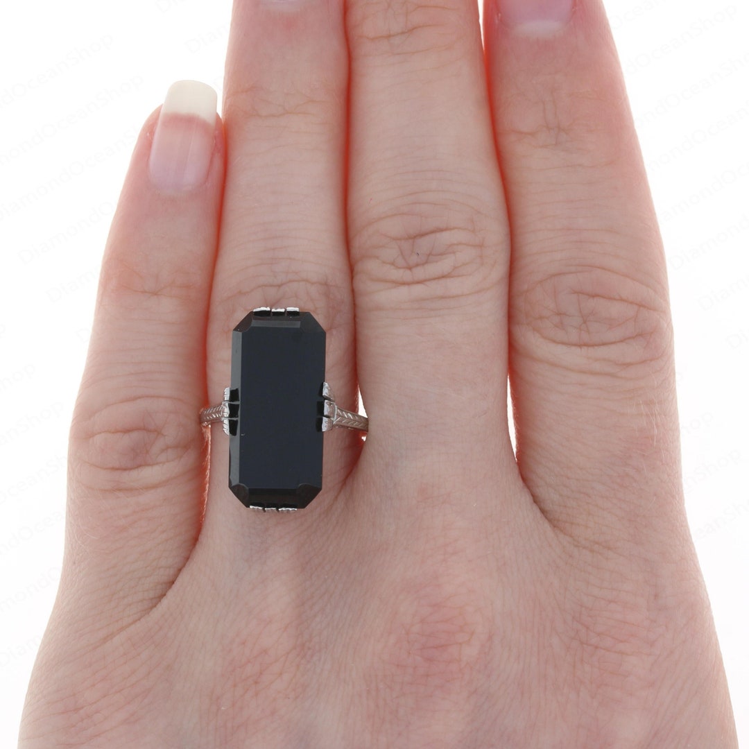 Black Onyx Ring,emerald Rectangle Cut Onyx Ring,statement Rings ...