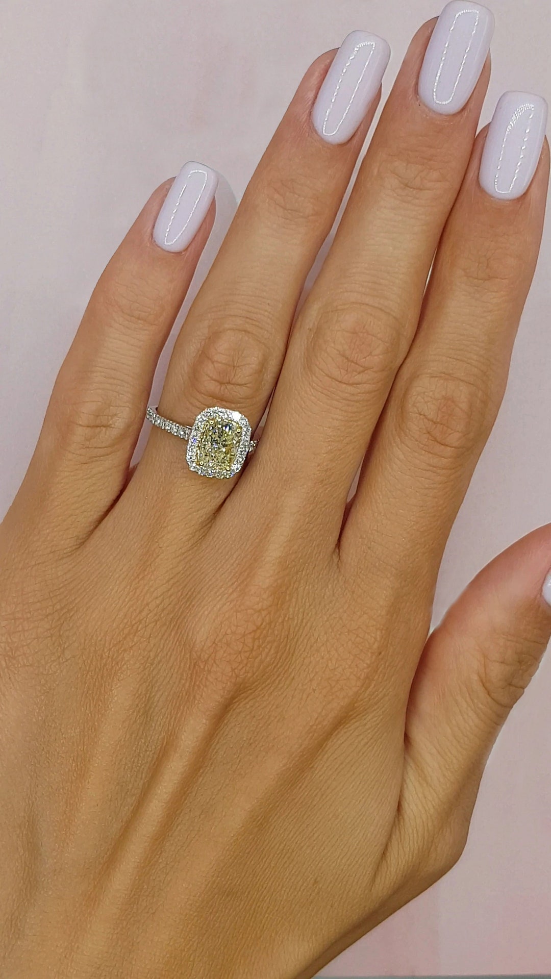 Fancy Yellow Moissanite Engagement Ring 14k Two Tone Gold Ring Promise ...