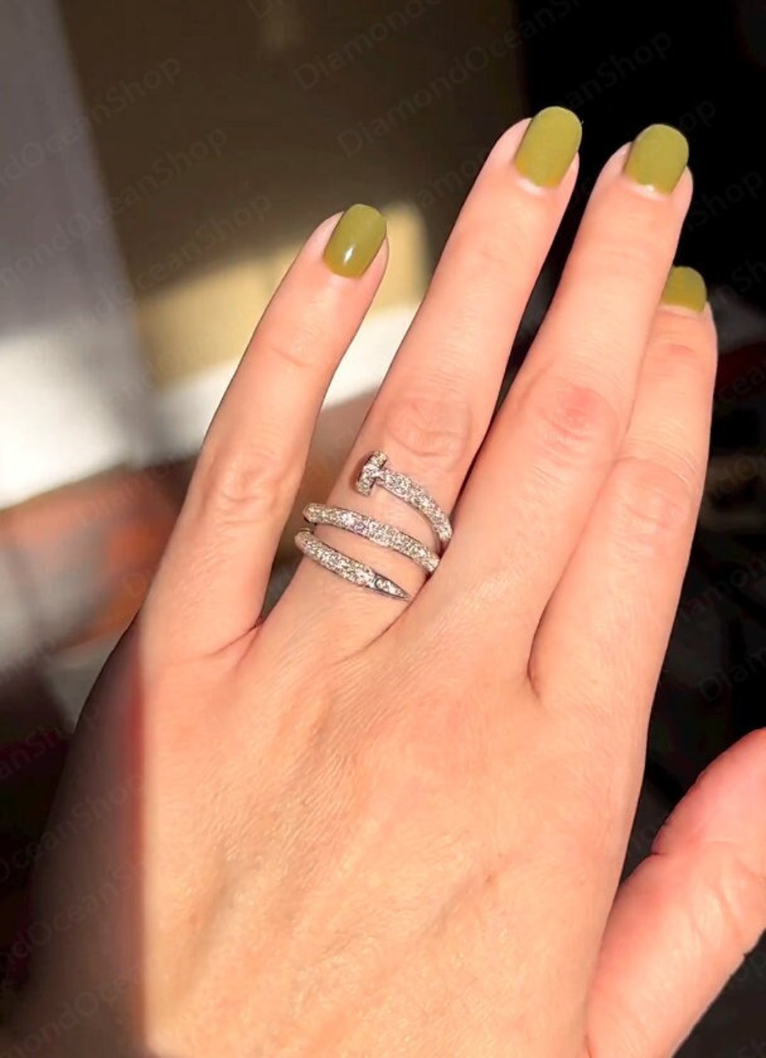 Moissanite Wrap Around Nail Ring, Diamond Bold Nail Ring,14k White Gold ...