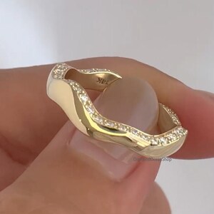 The Pave Echo Ring, Engagement Rings, 0.55 Ct Unique Diamond Pave Ring, Wavy Diamond Band ...