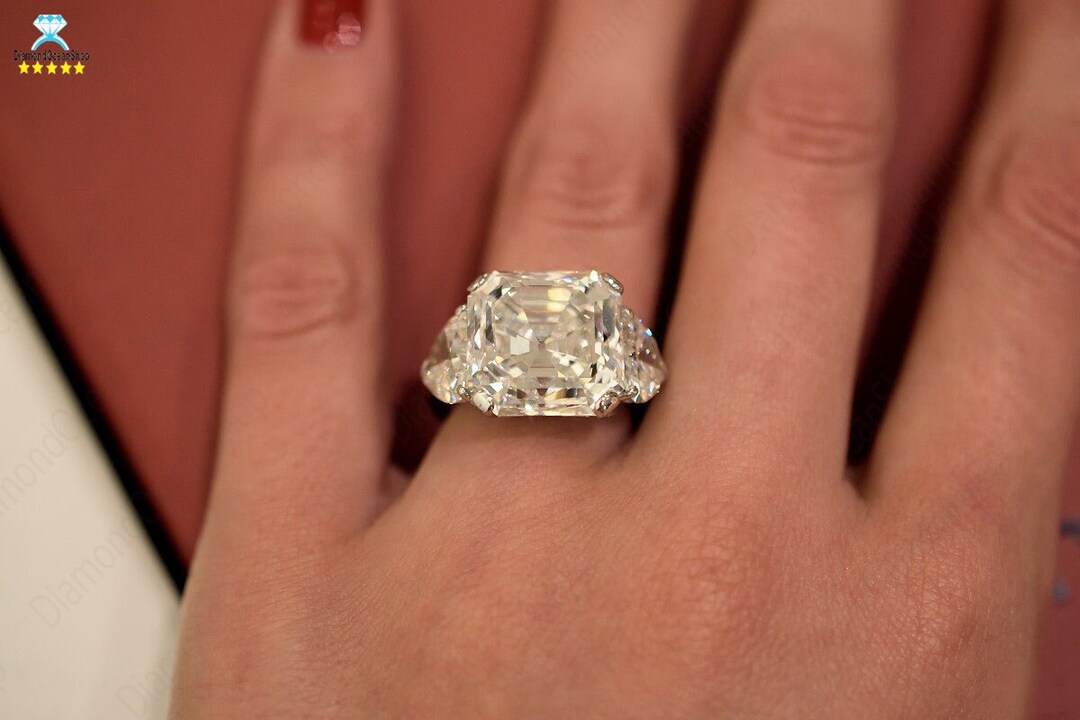 Asscher Cut Moissanite Engagement Ring 14k White Gold Ring Promise Ring ...