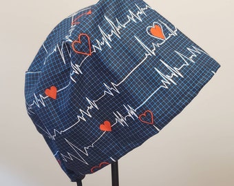 EKG Scrub Hat SURGICAL Hat Theatre Cap Ecg Heartbeats Qrs Complex - Etsy