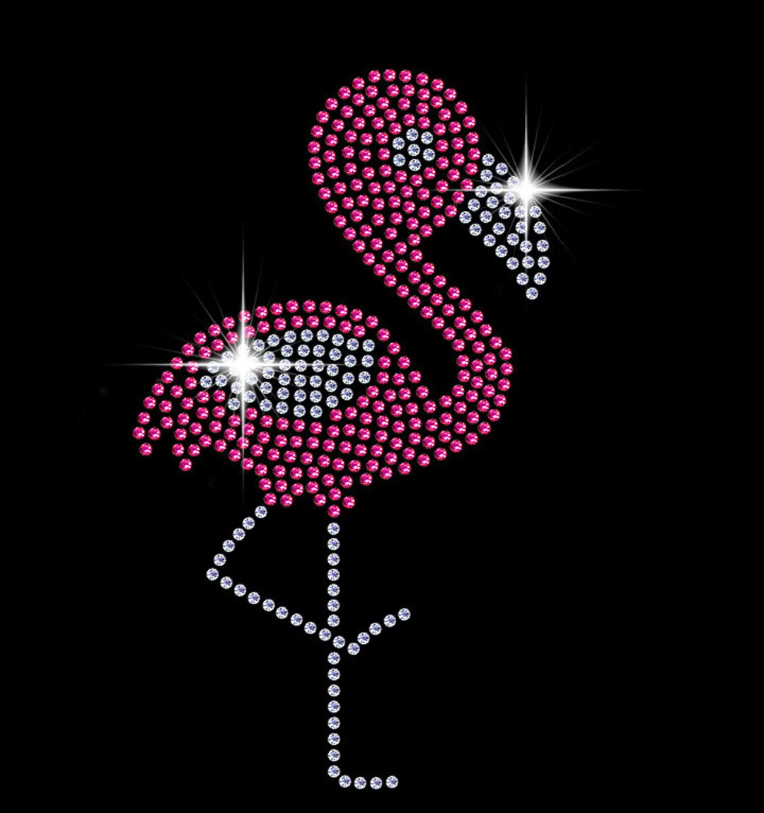 Pink Flamingo Sparkling Diamonte Rhinestone Iron on Ready-made Transfer ...