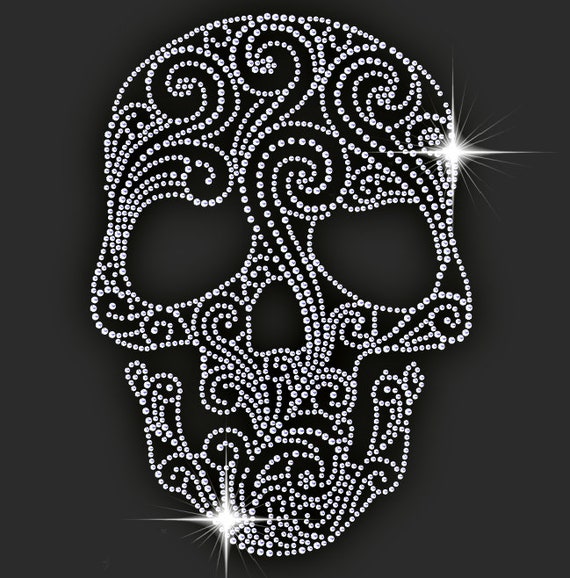 Sparkling Intricate SKULL Diamonte Rhinestone Iron on - Etsy UK