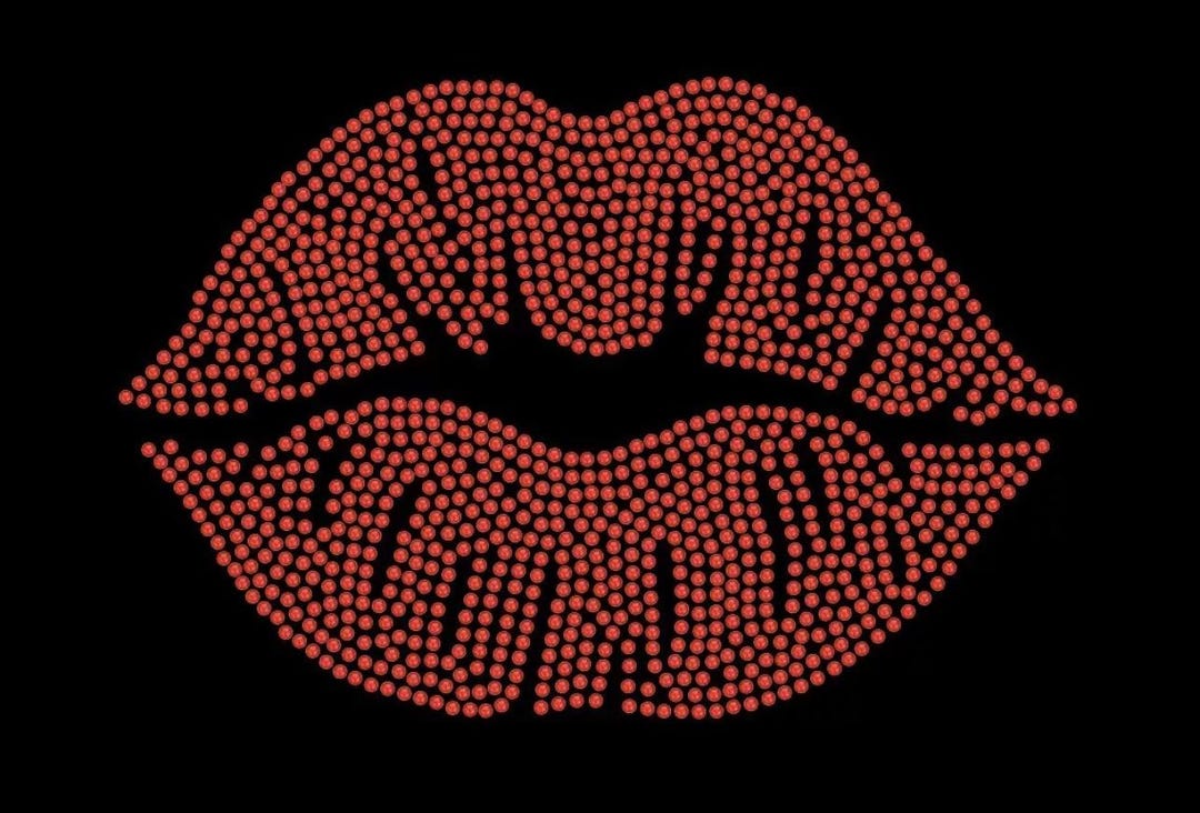 Iron on - Red LIPS Pout Rhinestone Diamonte Transfer Iron on Motif ...