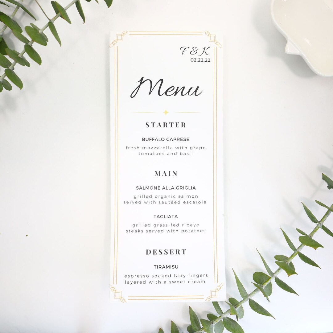 Elegant - Printed Wedding Menu, Wedding Reception Menu, Event Menu ...