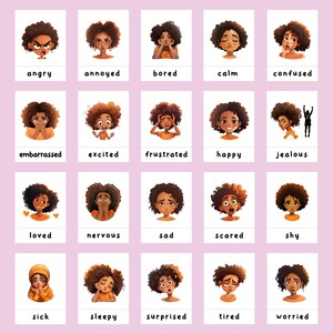 Emotions Flashcards, Feelings Flash Cards, Black Girl, Montessori ...
