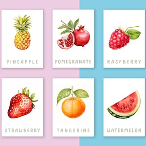 20 Printable Watercolor FRUIT Flashcards, 20 Montessori Flash Cards ...