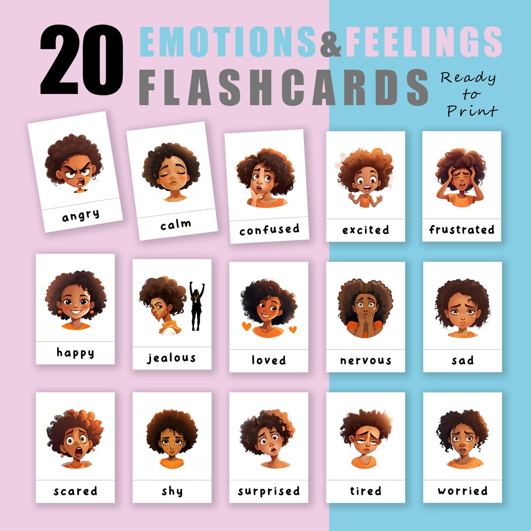 Emotions Flashcards, Feelings Flash Cards, Black Girl, Montessori ...