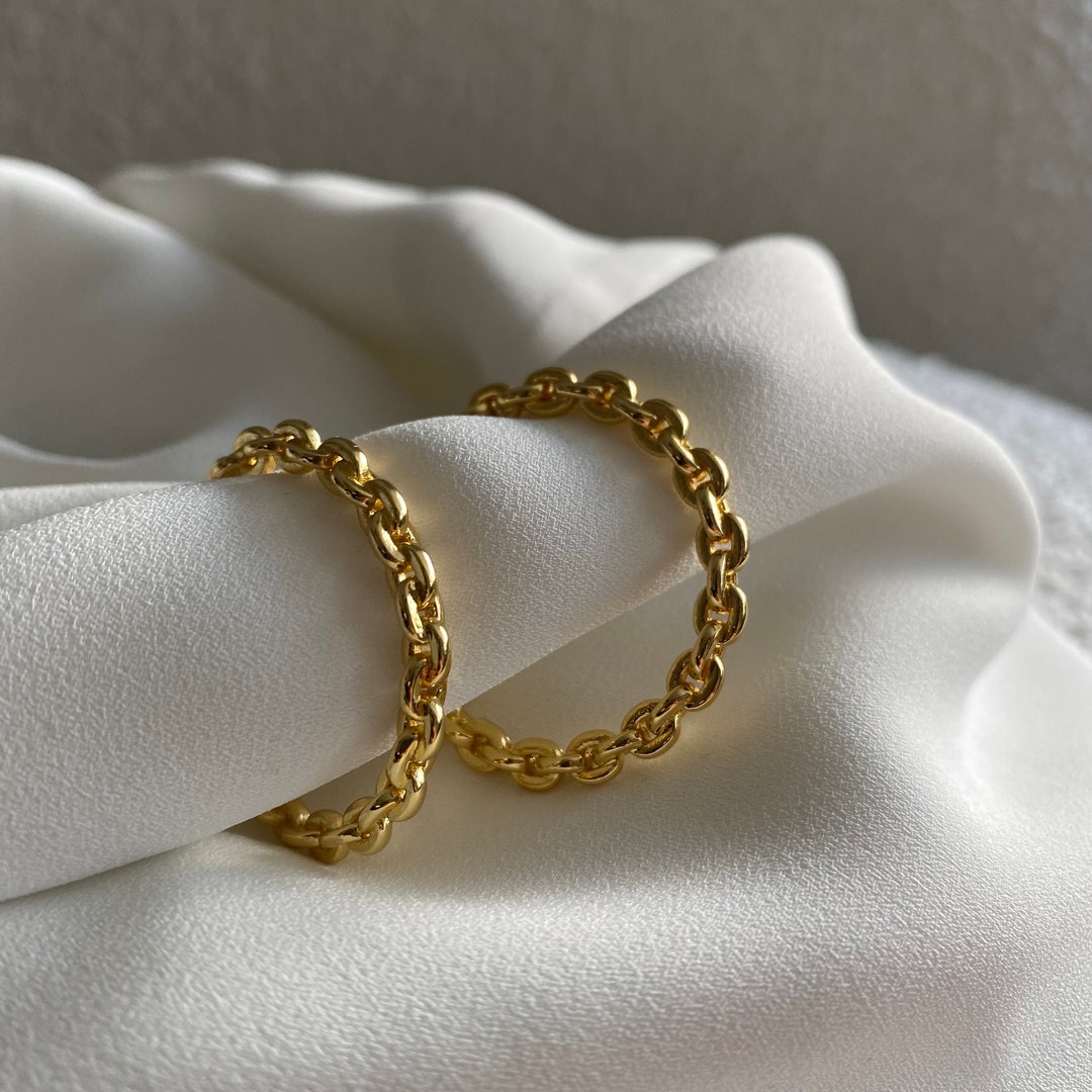 14K Gold Filled Paperclip Chain Link Hoop Earrings | Medium Golden ...