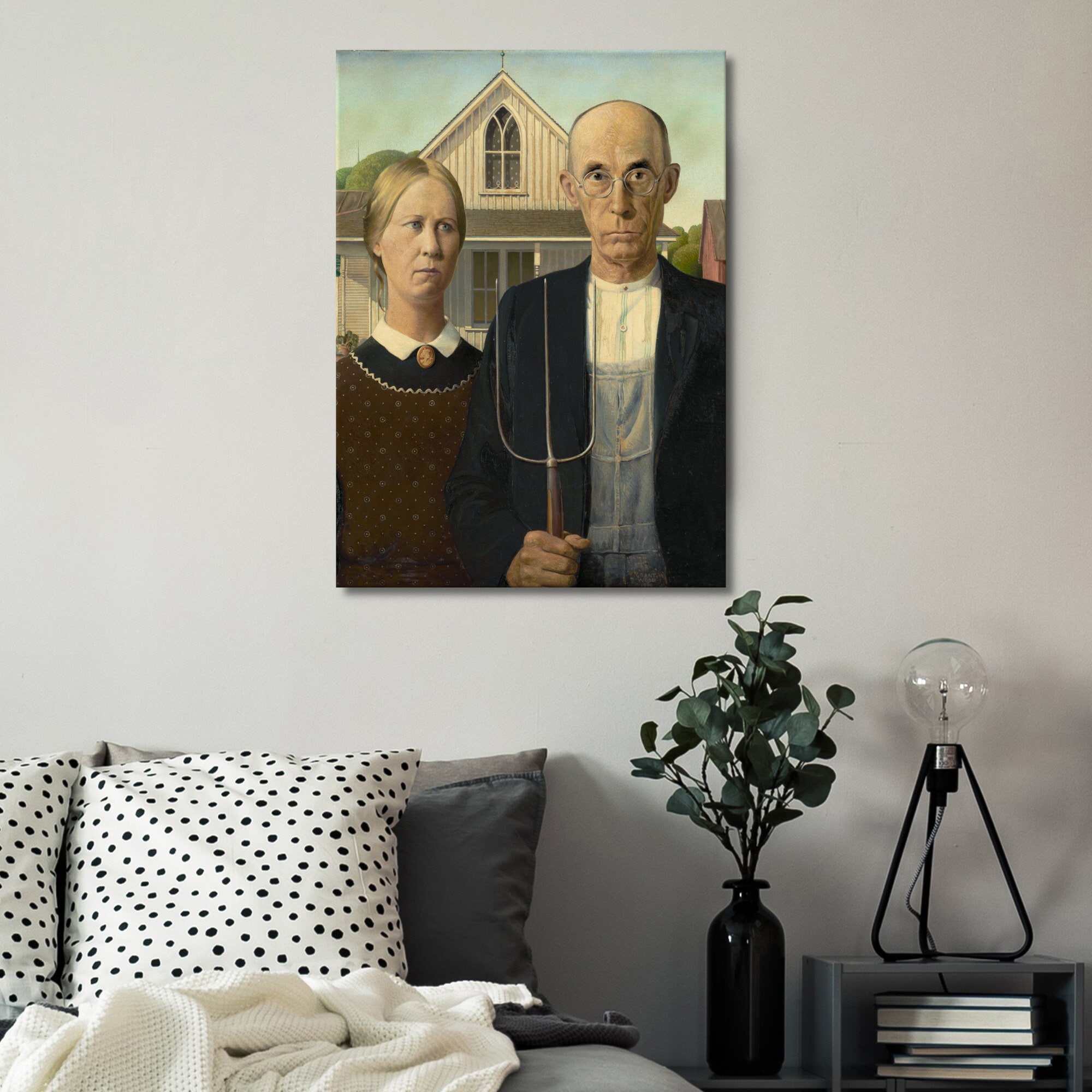 American Gothic Grand Wood Reproduction Canvas Wall Decor Grand Wood ...