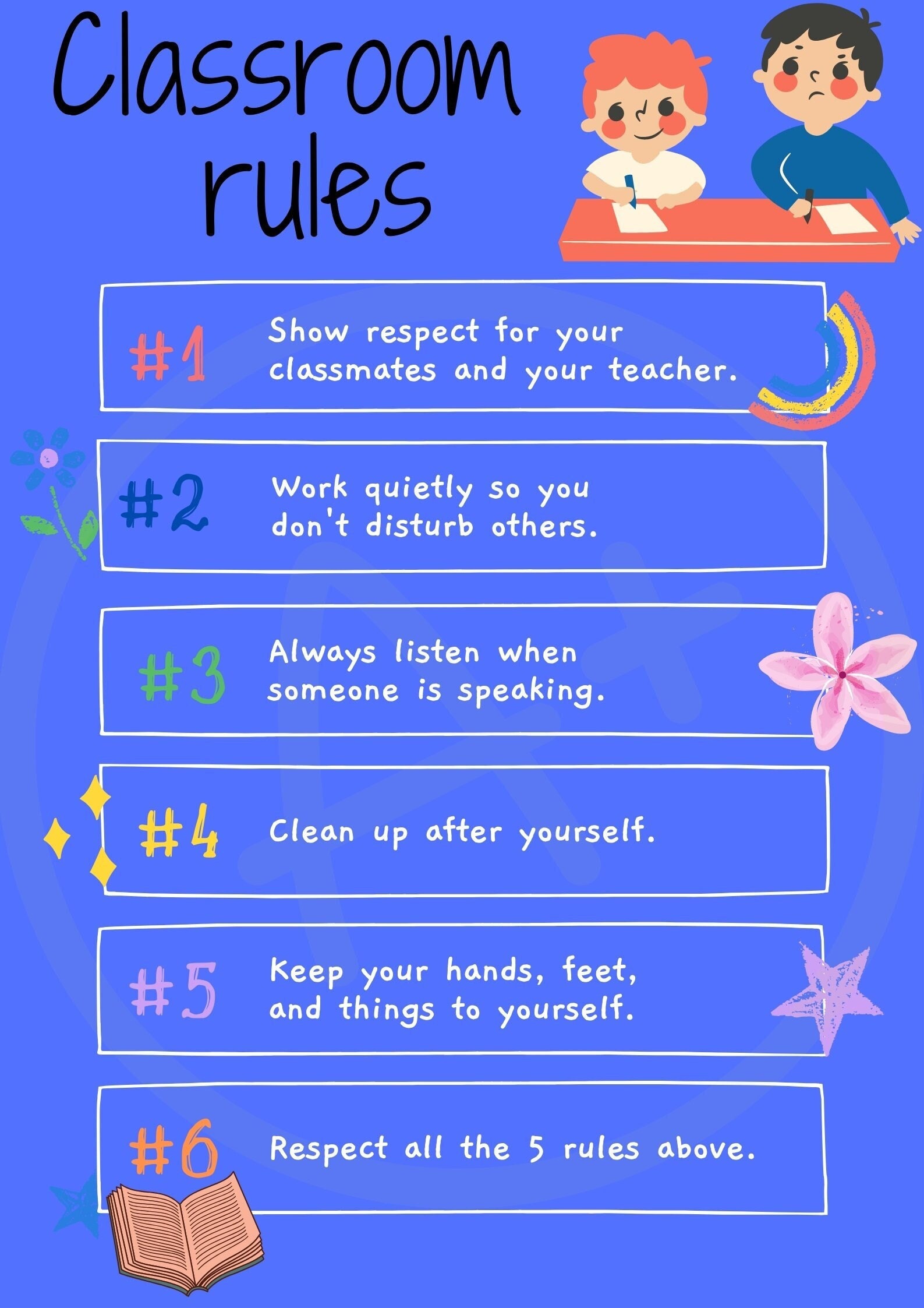 Classroom Rules Printable, Classroom Chart, Classroom Poster, Instant ...
