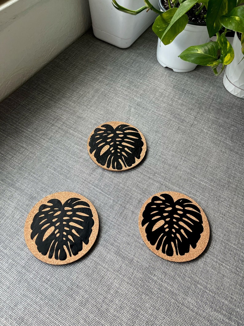 4 Plant Coasters 3 Piece Set W/monstera Leafs - Etsy