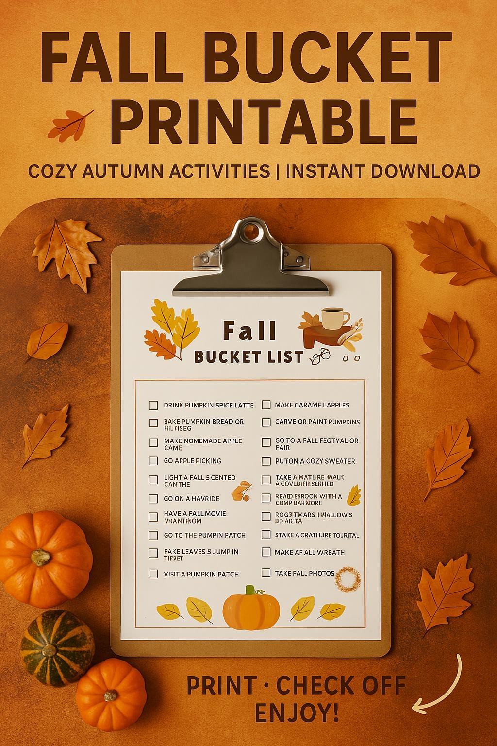Fall Bucket List Printable: Family Autumn Activities Checklist (A4/US ...