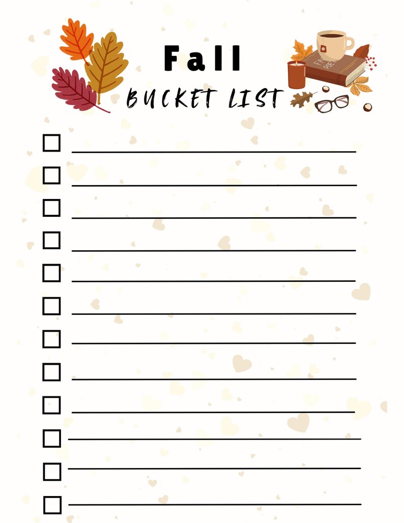 Fall Bucket List Printable: Family Autumn Activities Checklist (A4/US ...