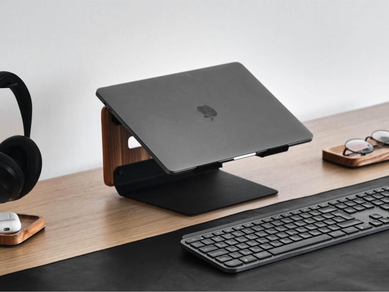 Wood Laptop Stand for Desk | MacBook Pro Stand & Organizer | Wood ...