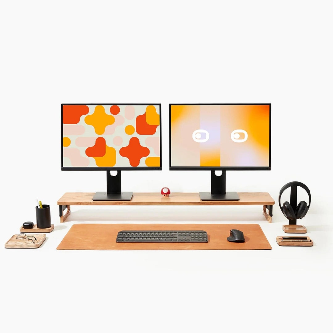 Wood Dual Monitor Stand for Desk, Wooden Monitor Riser, Wood Desk ...