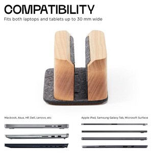 Vertical Laptop Stand, Wooden MacBook Dock, Space-saving Laptop Holder ...