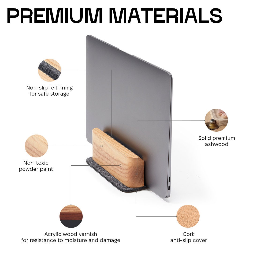 Wooden Laptop Stand, Vertical Wood Stand for Laptop or Ipad, Laptop ...