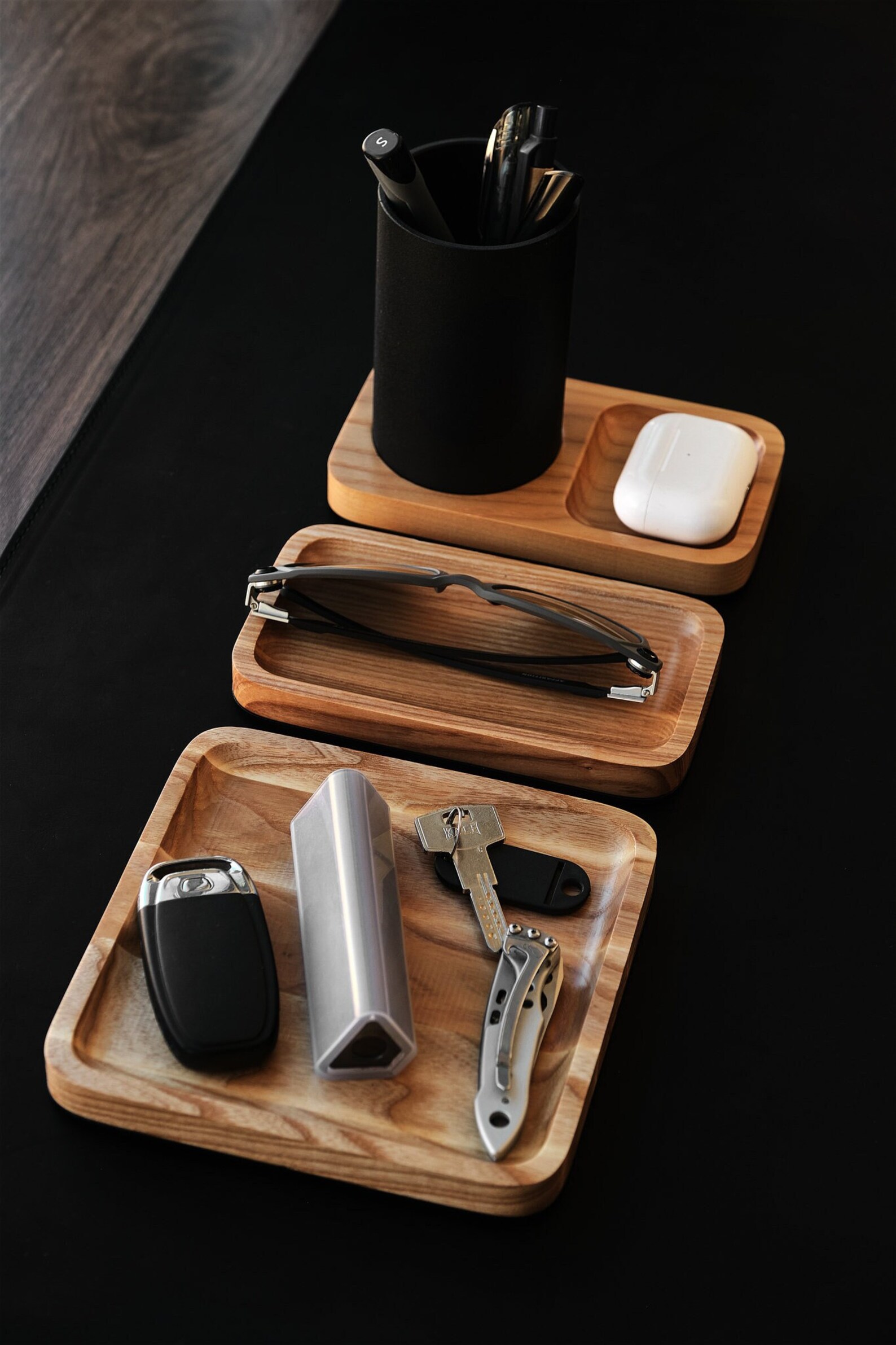 Desk Organizer: Wood Desk Tray, Key Organizer, Wooden Decorative Tray ...