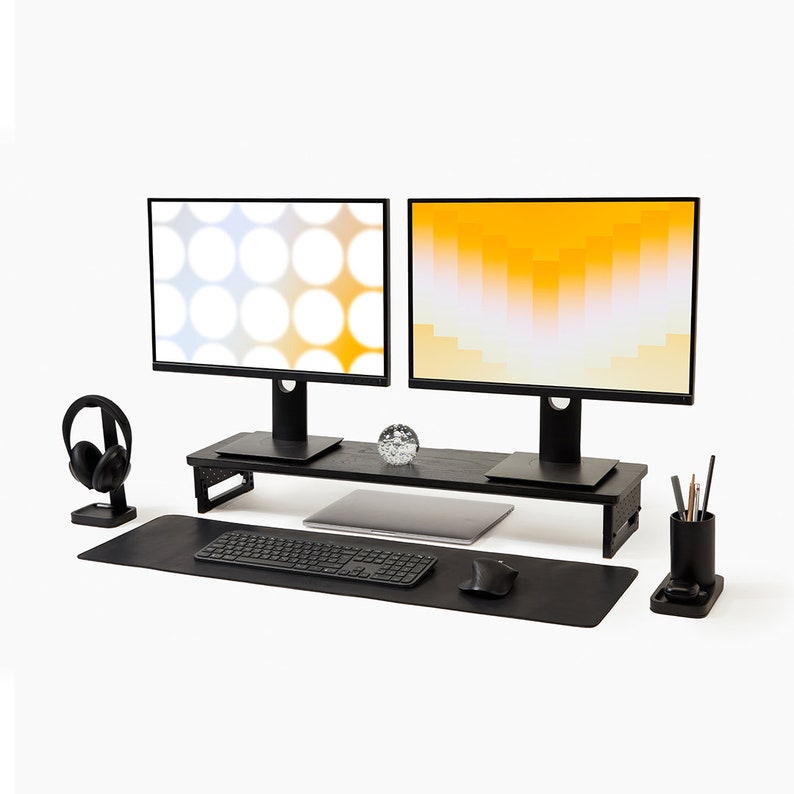 Wood Dual Monitor Stand for Desk, Wooden Monitor Riser, Wood Desk ...