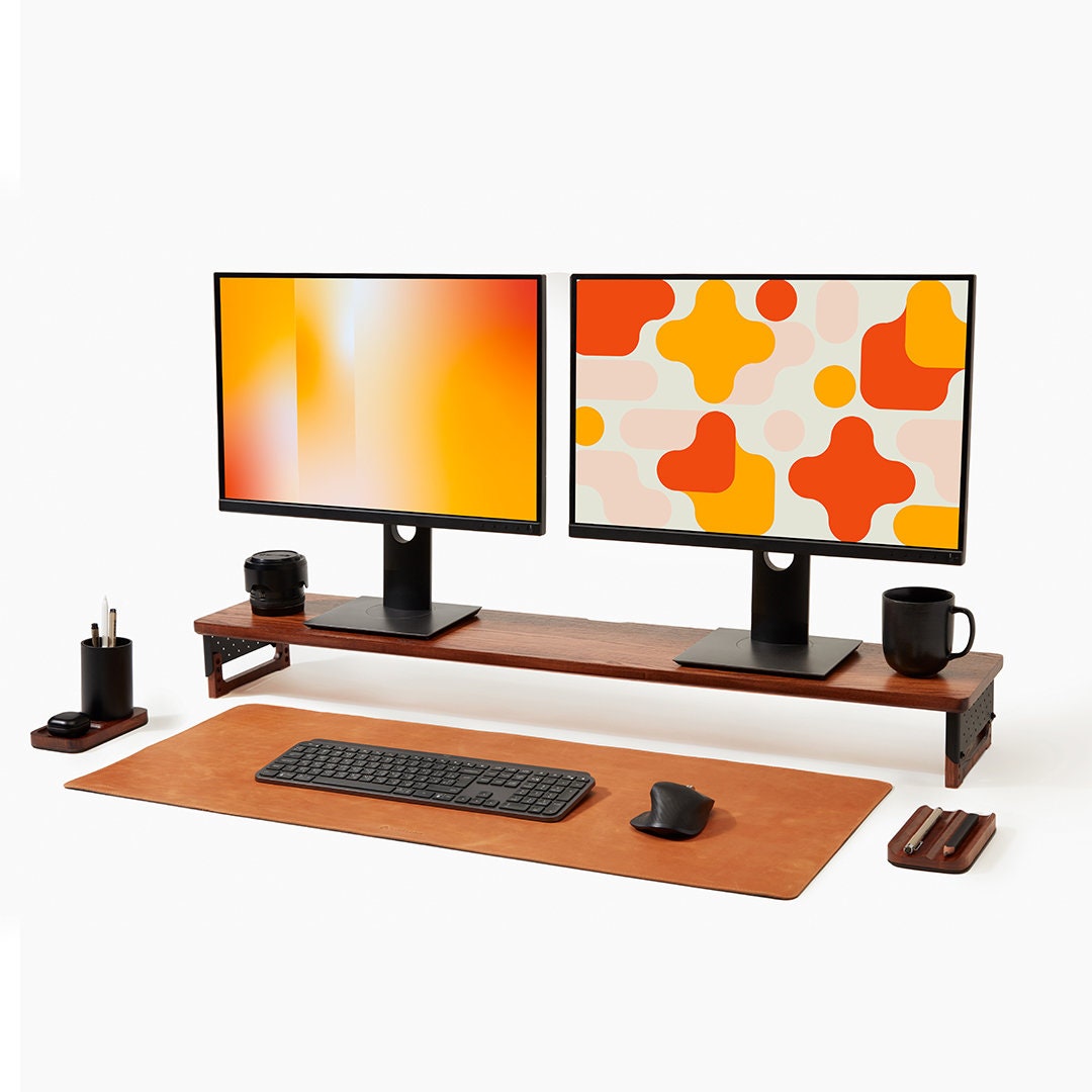 Wood Dual Monitor Stand for Desk, Wooden Monitor Riser, Wood Desk ...