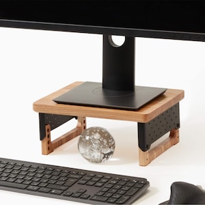 Wood Dual Monitor Stand for Desk, Wooden Monitor Riser, Wood Desk ...