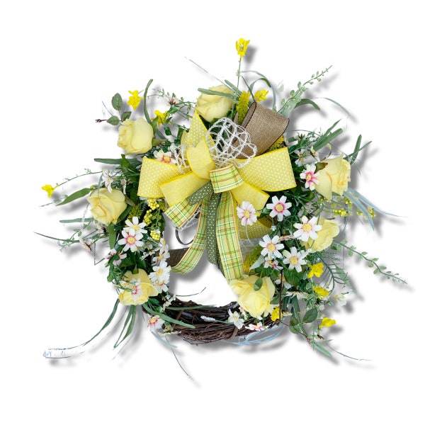 Yellow Rose and Daisy Wreath - Etsy