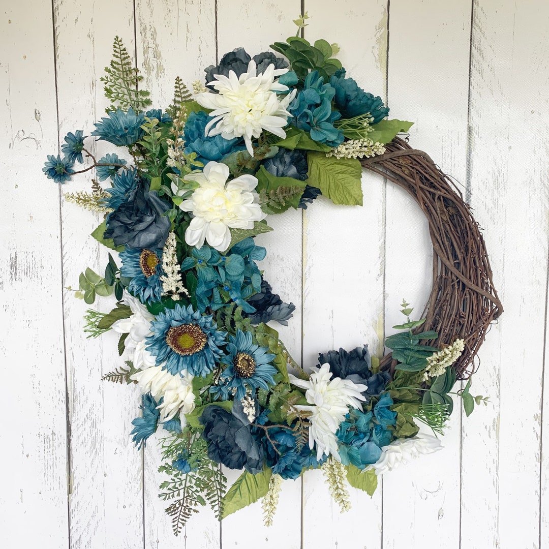 Teal Sunflower Fall Wreath for Your Home Decor, Front Porch or Above ...