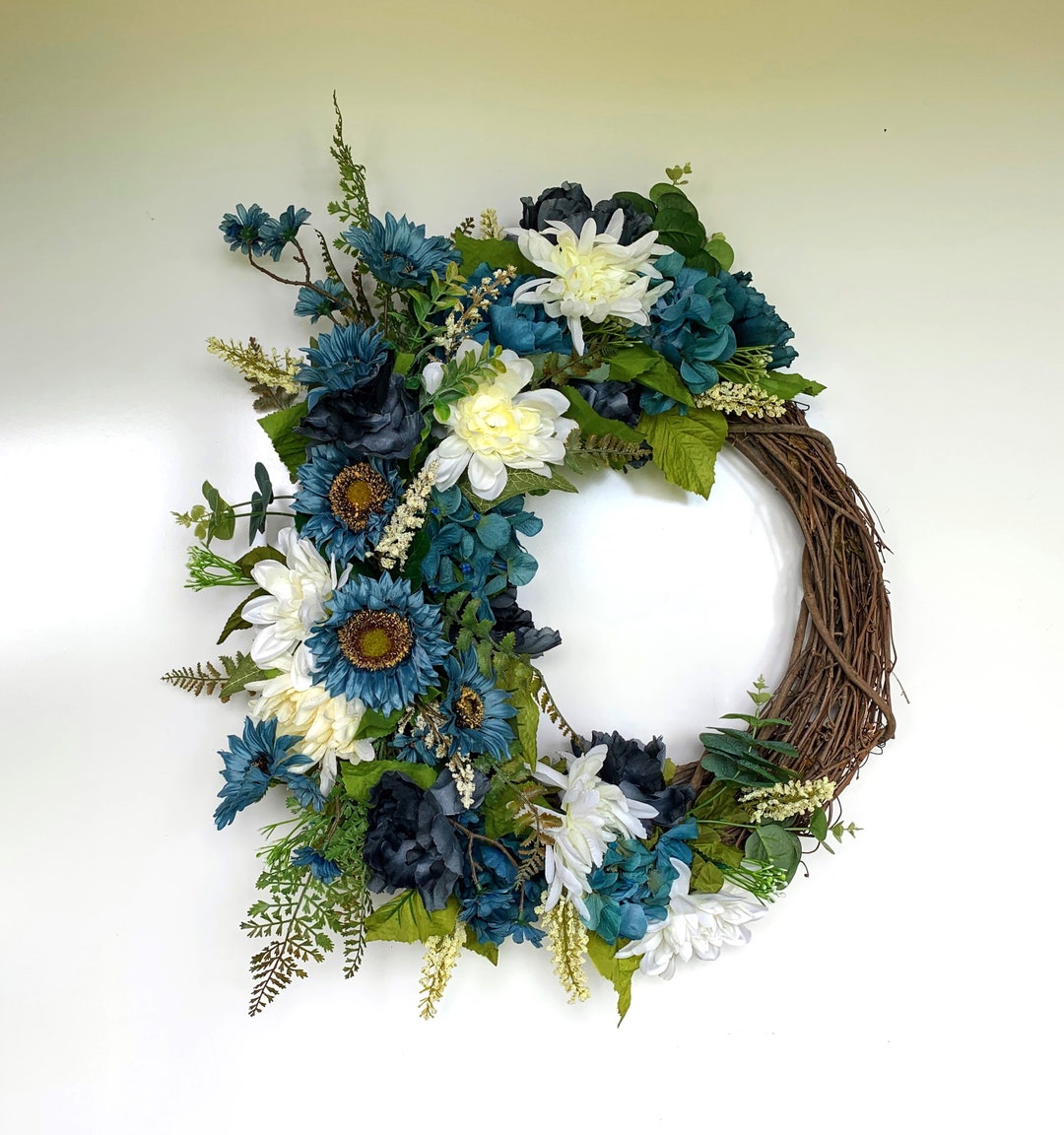 Teal Sunflower Fall Wreath for Your Home Decor Front Porch or - Etsy