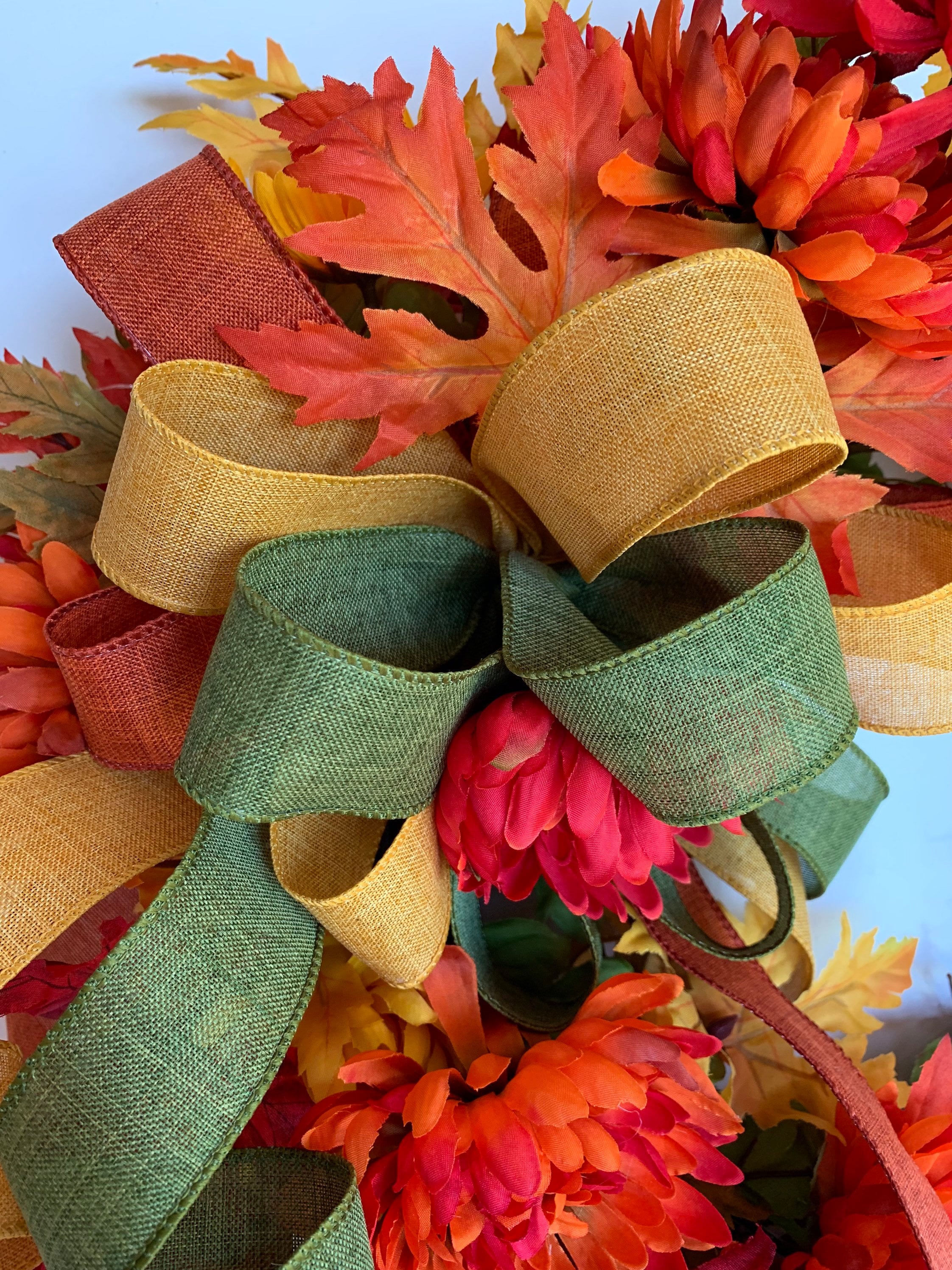 Fall Red and Orange Mum Grapevine Wreath for Your Front Door. Fall Mum ...
