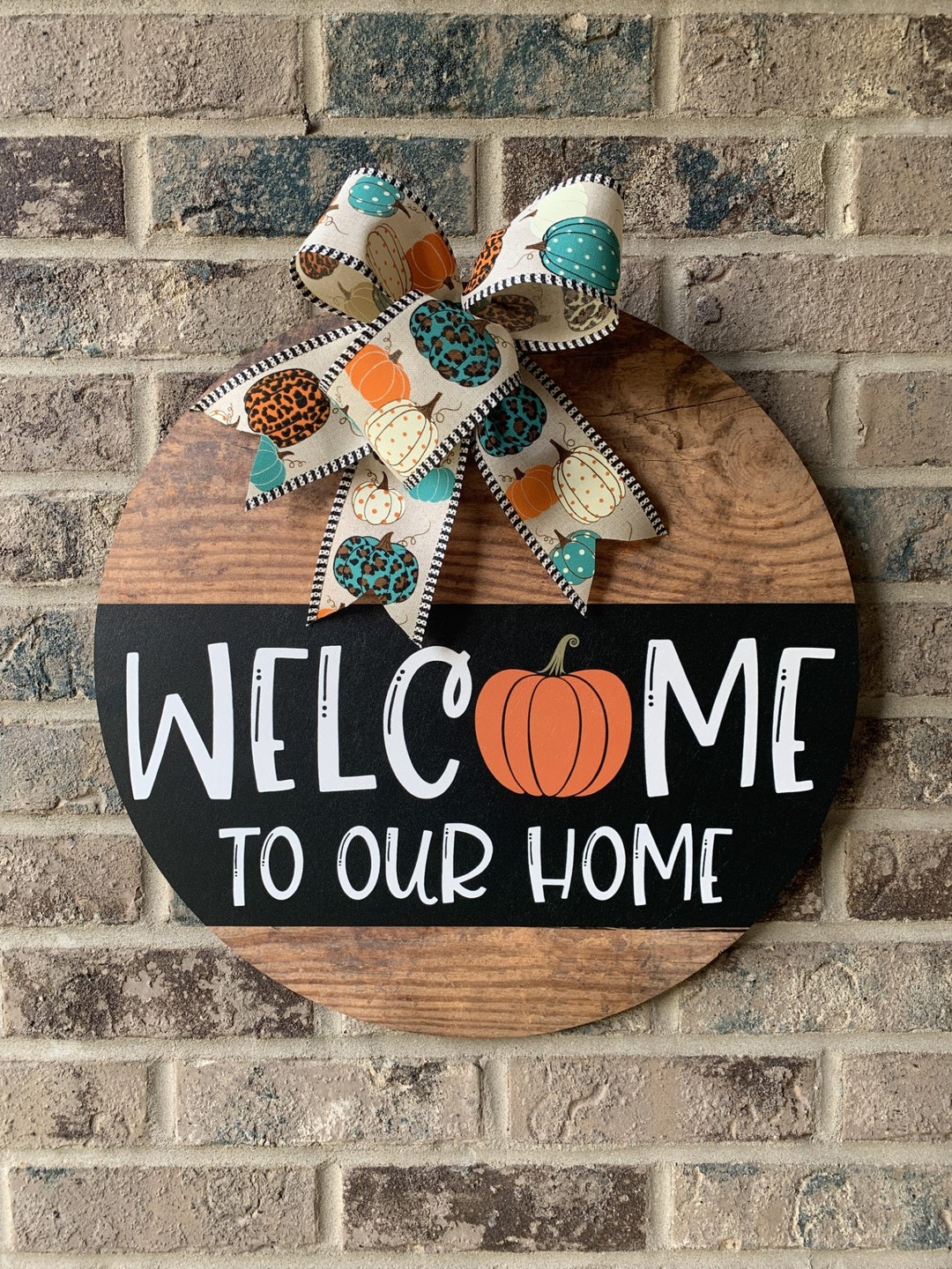 Fall Pumpkin Door Hanger: Welcome Home Decor, Teal Cheetah Bow - Etsy