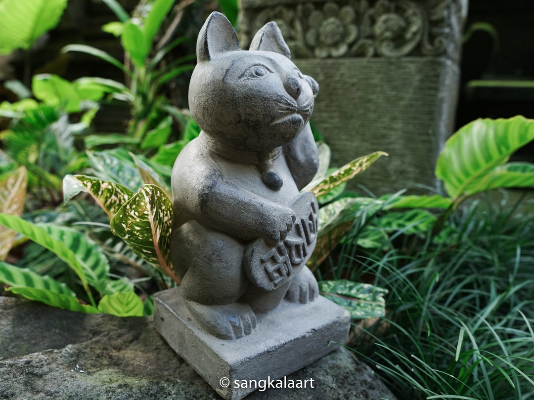 Maneki Neko Sculpture, Good Luck, Cat Lover, Concrete Statue, Handmade ...