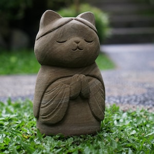 Cat Meditate 7.8" Inch / 20 Cm , Cat Jizo, Kasa Jizo, Japanese, Stone ...