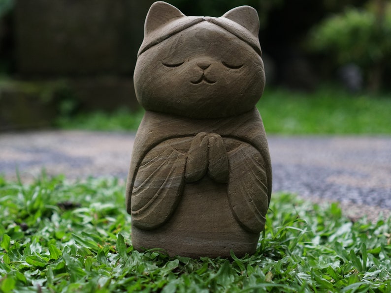 Cat Meditate 7.8 Inch / 20 Cm , Cat Jizo, Kasa Jizo, Japanese, Stone ...