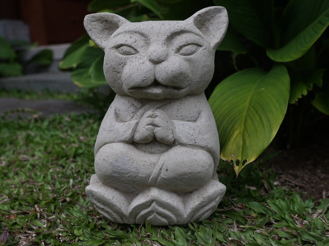 Kasa Jizo Cat Sculpture 7.8" Inch / 20 Cm Height, Stone Statue, Hand ...