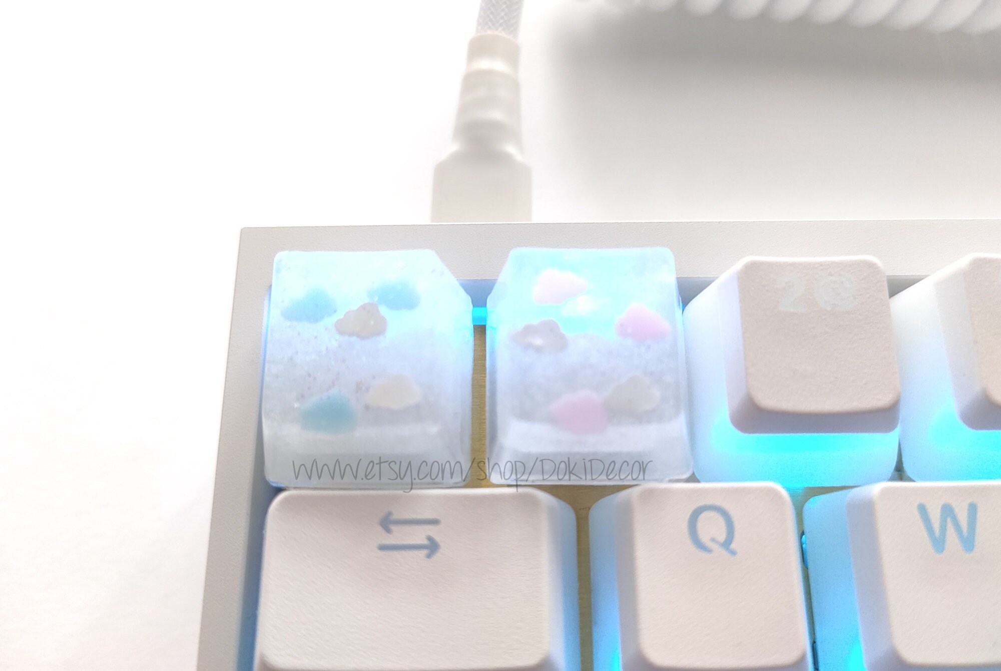 Fluffy Clouds Keycap Pink & Blue With White Clouds Glitter | Etsy