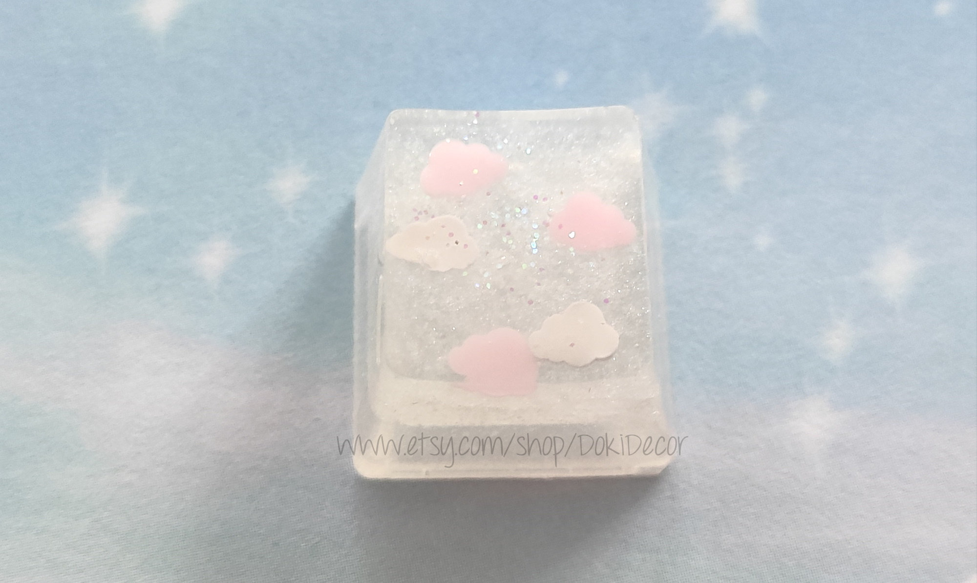 Fluffy Clouds Keycap Pink & Blue With White Clouds Glitter - Etsy