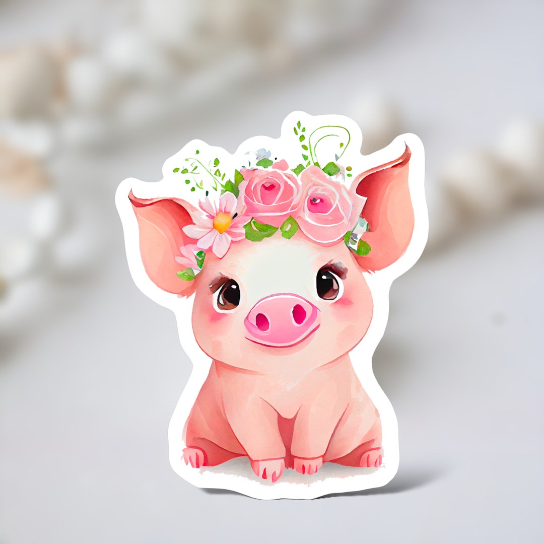 Mini Pig Sticker, Cute Floral Pig Sticker, Cute Animal Sticker, Animal ...