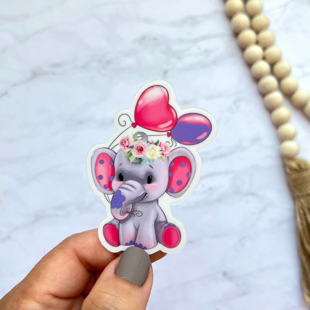 Cute Elephant Sticker, Baby Girl Sticker, Baby Shower Favors, Cute ...