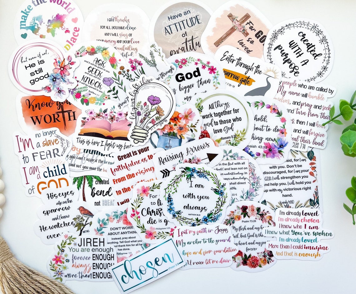 50 Bible Verse Vinyl Sticker Pack, Faith Sticker Pack, Religious ...