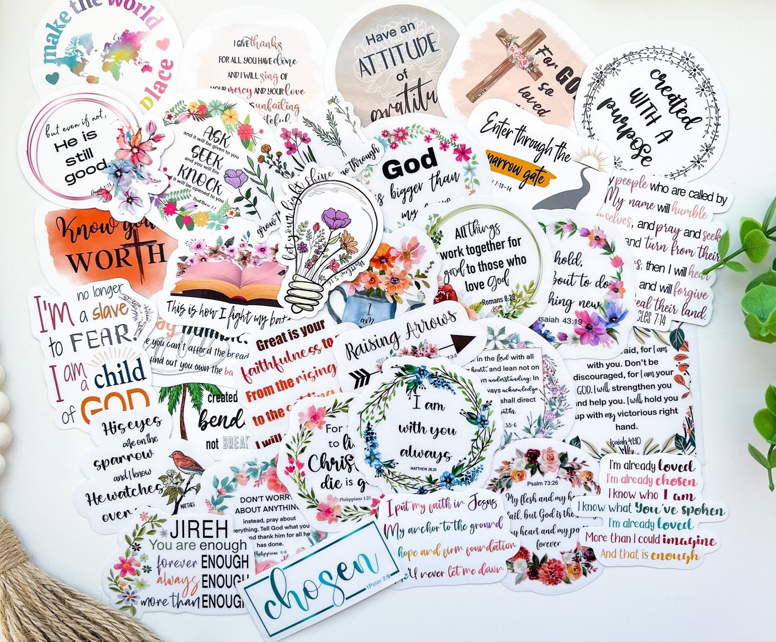 50 Bible Verse Vinyl Sticker Pack, Faith Sticker Pack, Religious ...