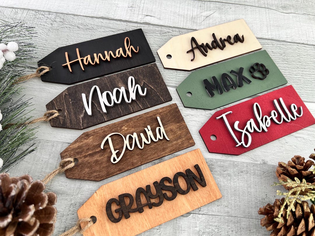 Personalized Wooden Christmas Stocking Family Name Tag, Wooden Present ...